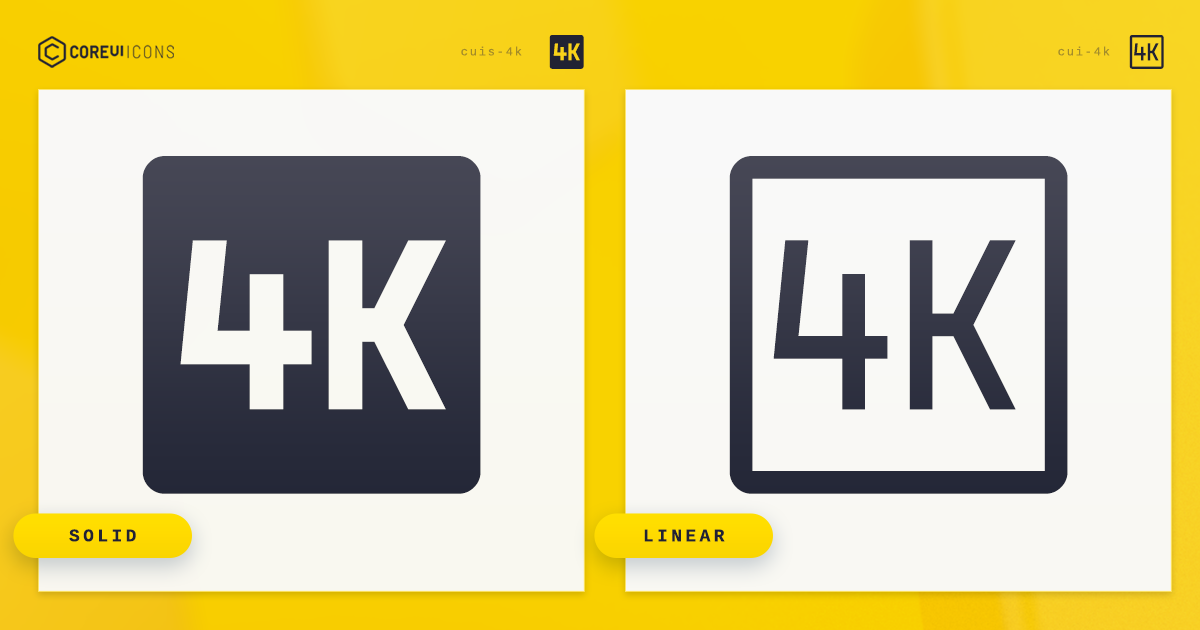 4k Icon · Linear · Coreui Icons · Svg Javascript Typescript And Webfont