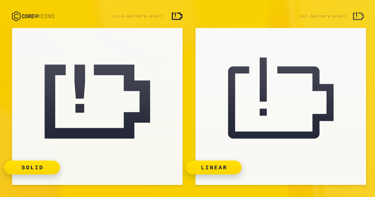 Battery Alert Icon · Solid · CoreUI Icons · SVG, JavaScript, TypeScript ... Battery Alert Icon · Solid · CoreUI Icons · SVG, JavaScript, TypeScript ...