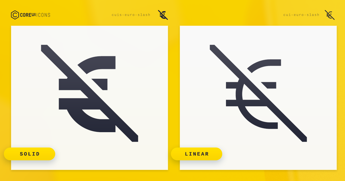 Euro Slash Icon · Solid · Coreui Icons · Svg Javascript Typescript And Webfont