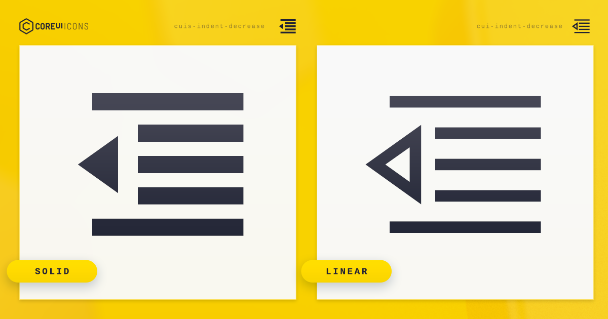 Indent Decrease Icon · Linear · Coreui Icons · Svg Javascript Typescript And Webfont