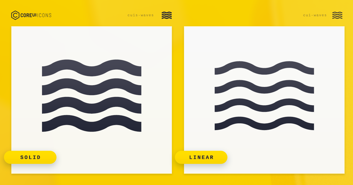 Waves Icon · Linear · CoreUI Icons · SVG, JavaScript, TypeScript & Webfont Waves Icon · Linear · CoreUI Icons · SVG, JavaScript, TypeScript & Webfont