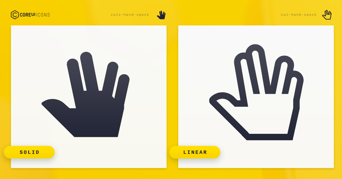 Hand Spock Icon · Linear · Coreui Icons · Svg Javascript Typescript And Webfont