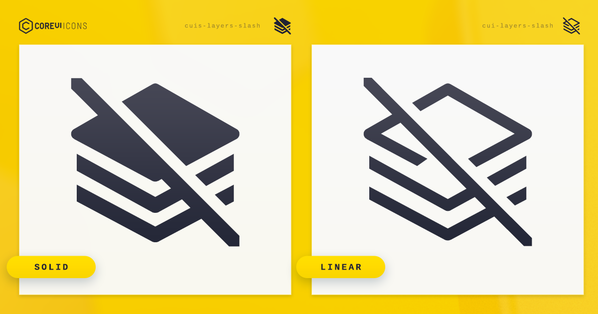 Layers Slash Icon · Linear · Coreui Icons · Svg Javascript Typescript And Webfont