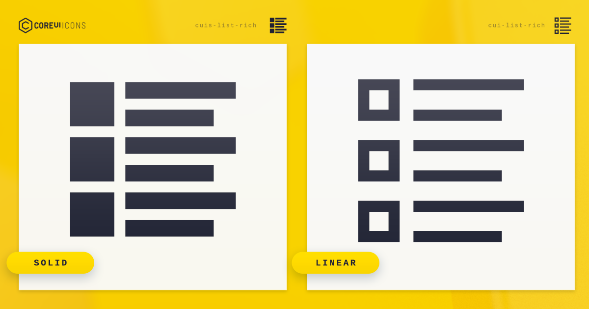 List Rich Icon · Linear · Coreui Icons · Svg Javascript Typescript And Webfont