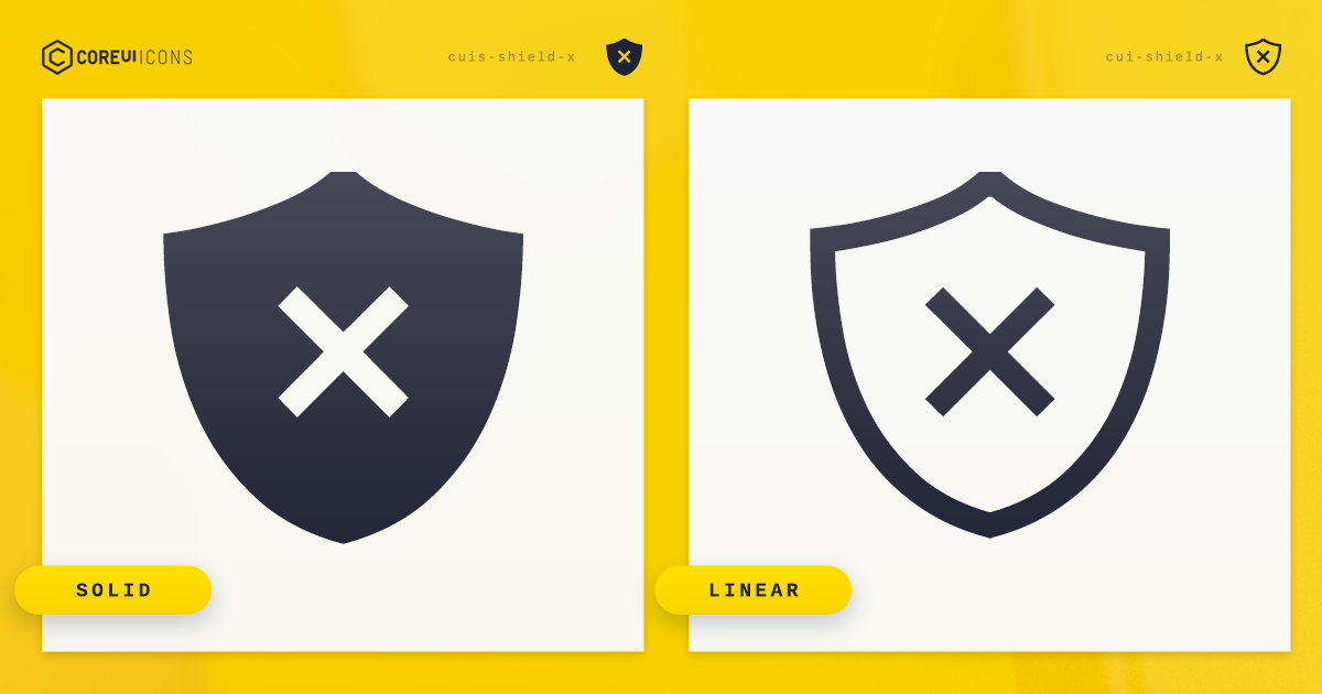 Shield X Icon · Linear · Coreui Icons · Svg Javascript Typescript